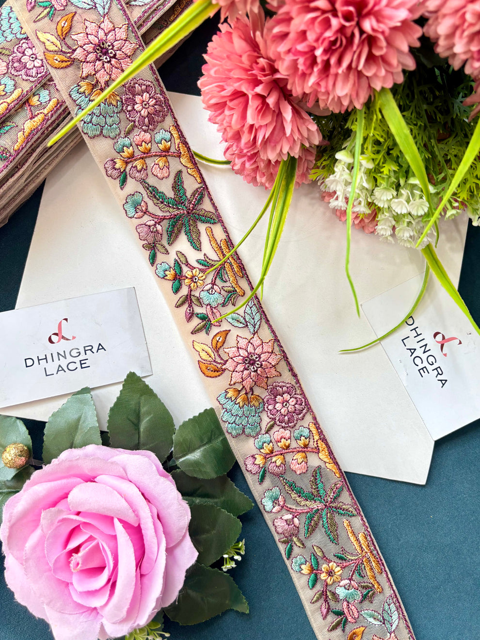 Beautiful Net Based Threadwork Lace Multicolour 030625 – Dhingra Lace