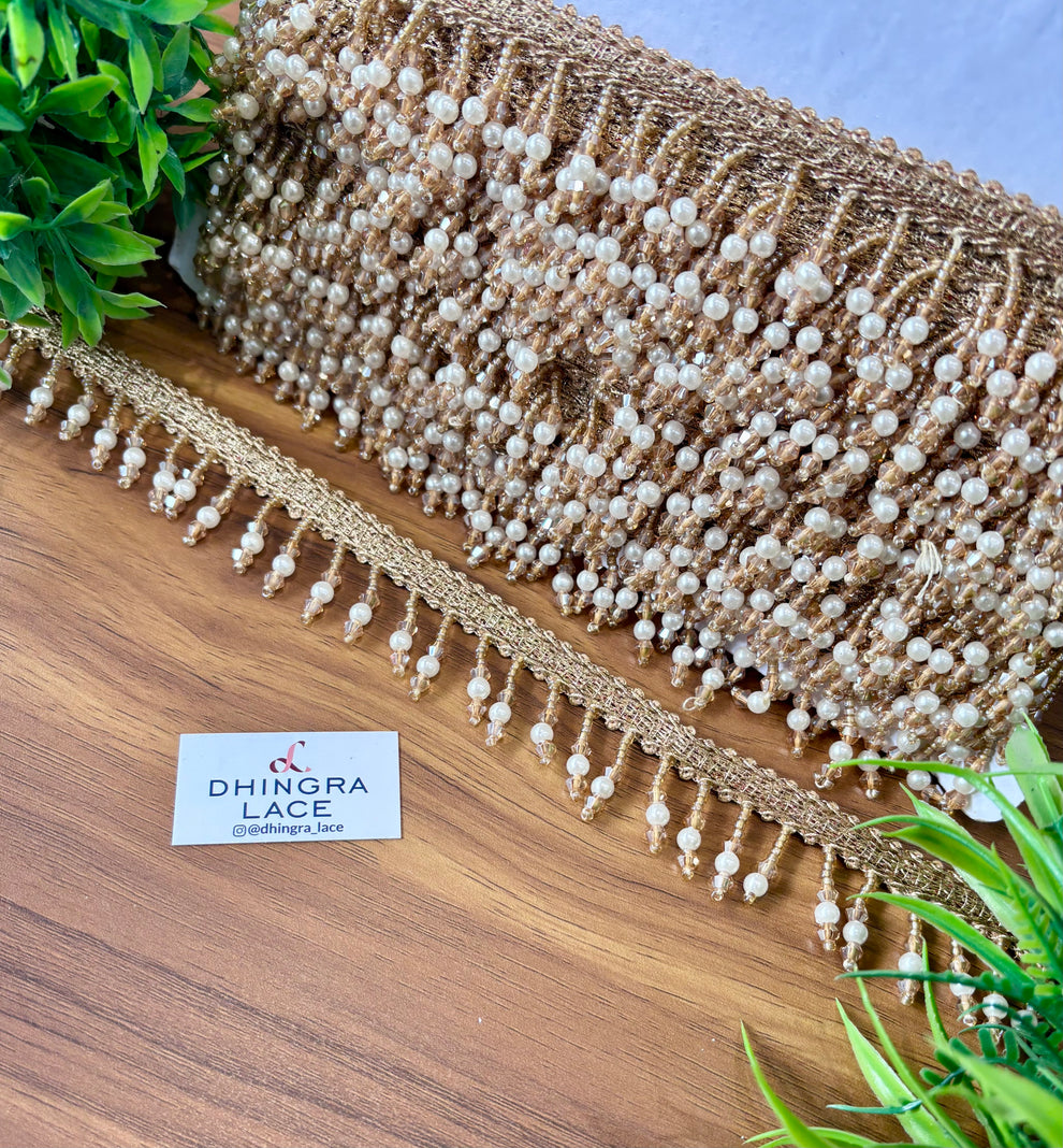 Beautiful Pearl And Crystal Work Hanging Lace 3 Yards (2.7 Meters) 241 ...