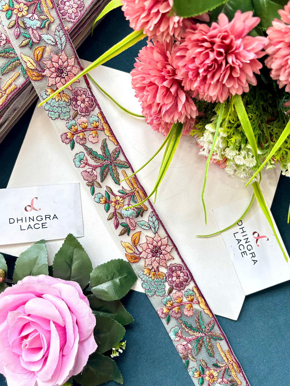 Beautiful Net Based Threadwork Lace Multicolour 030625 – Dhingra Lace